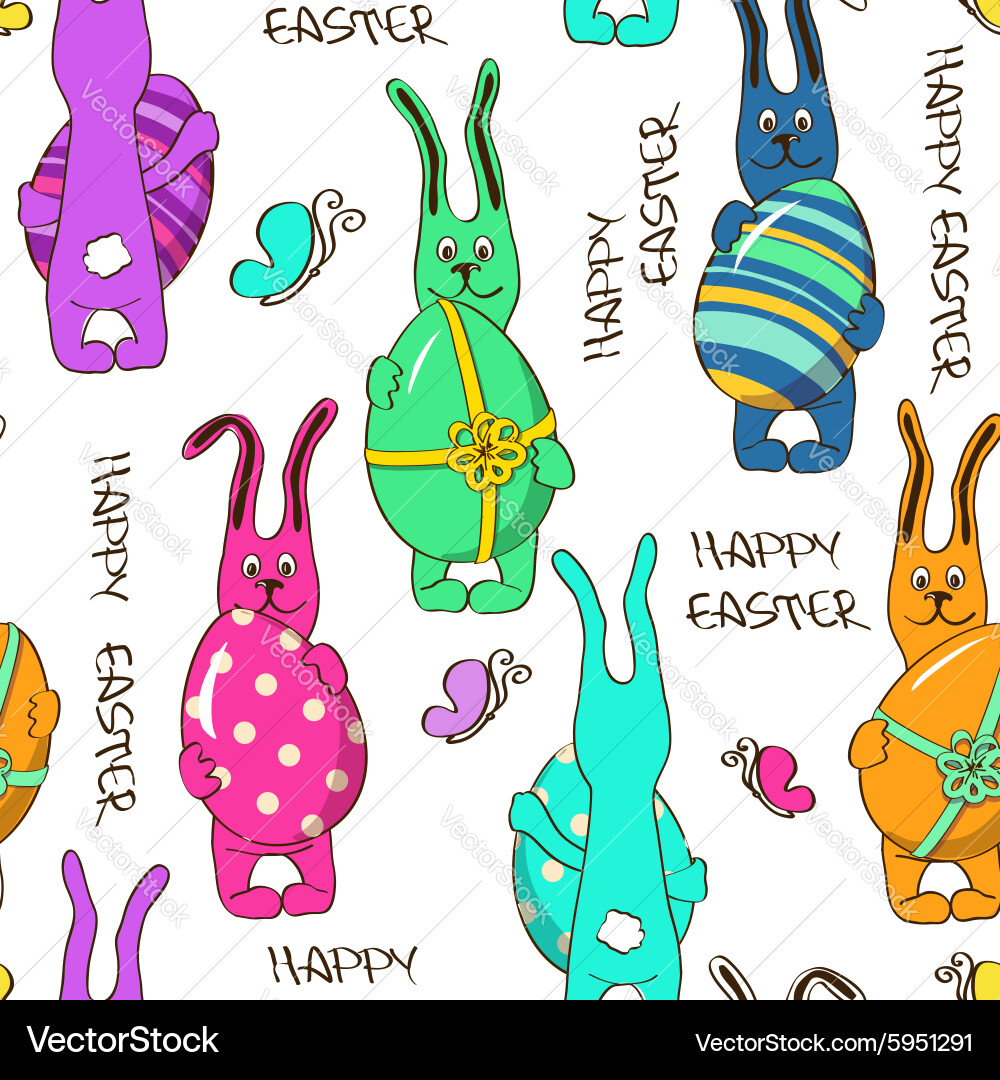 Cheerful Easter Rabbits with Eggs Royalty Free Vector Image