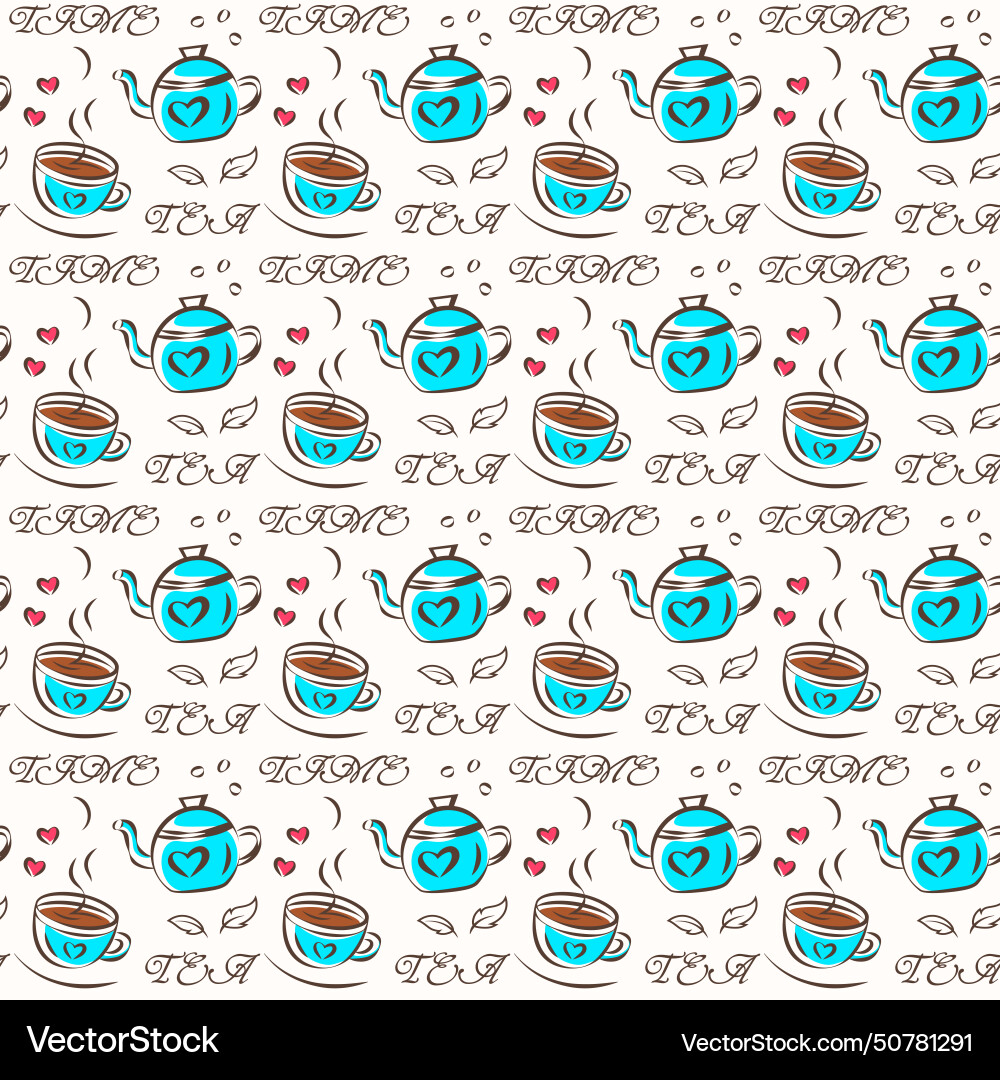 Cup of tea and teapot seamless pattern Royalty Free Vector