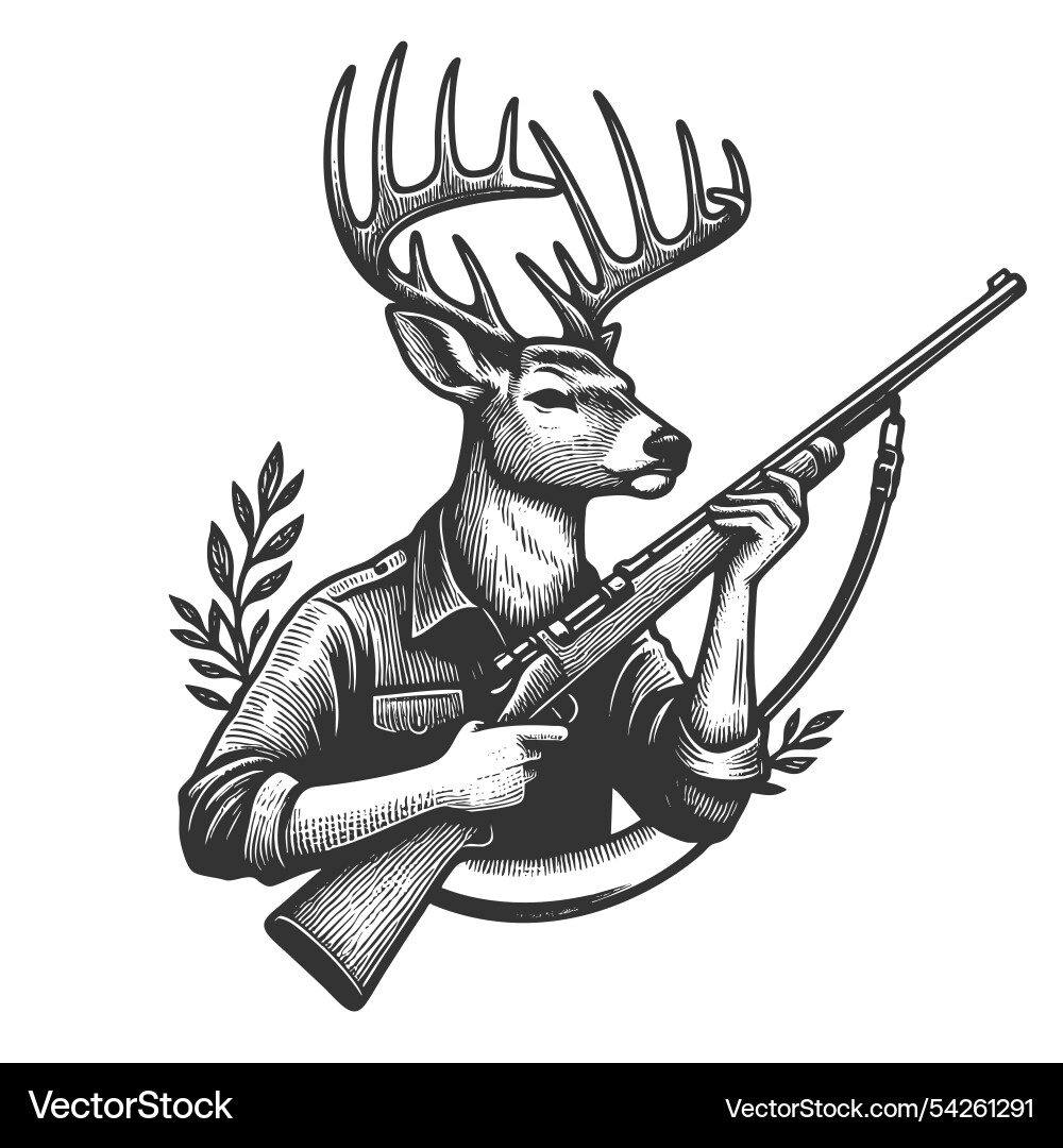 Deer with rifle engraving Royalty Free Vector Image