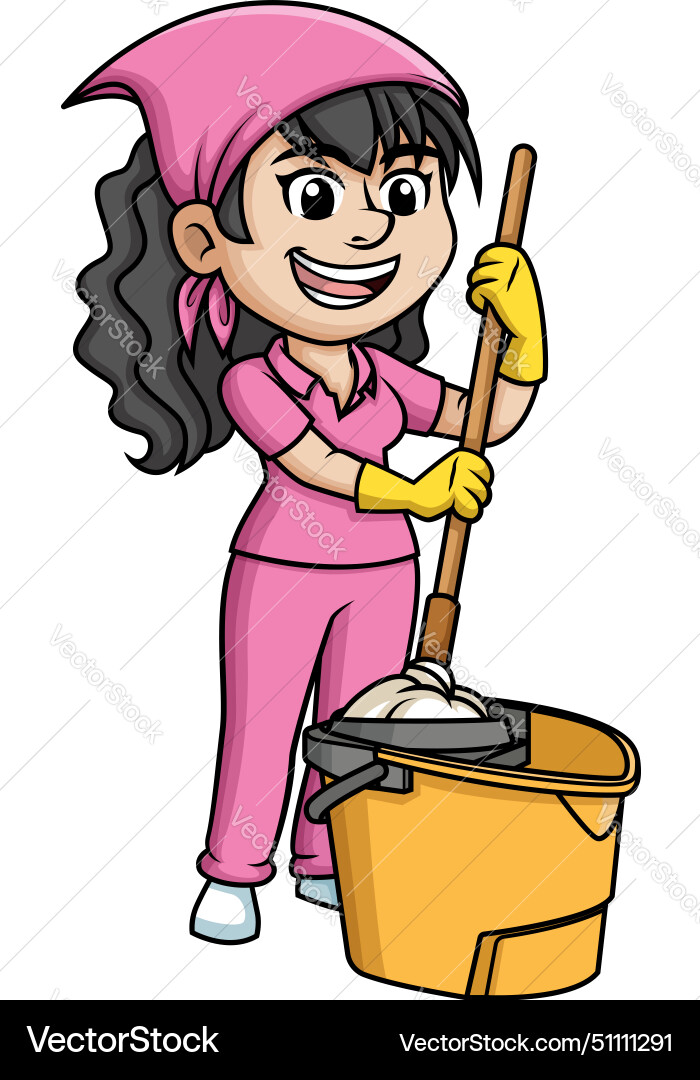 Woman squeezing a mop cartoon clip art Royalty Free Vector