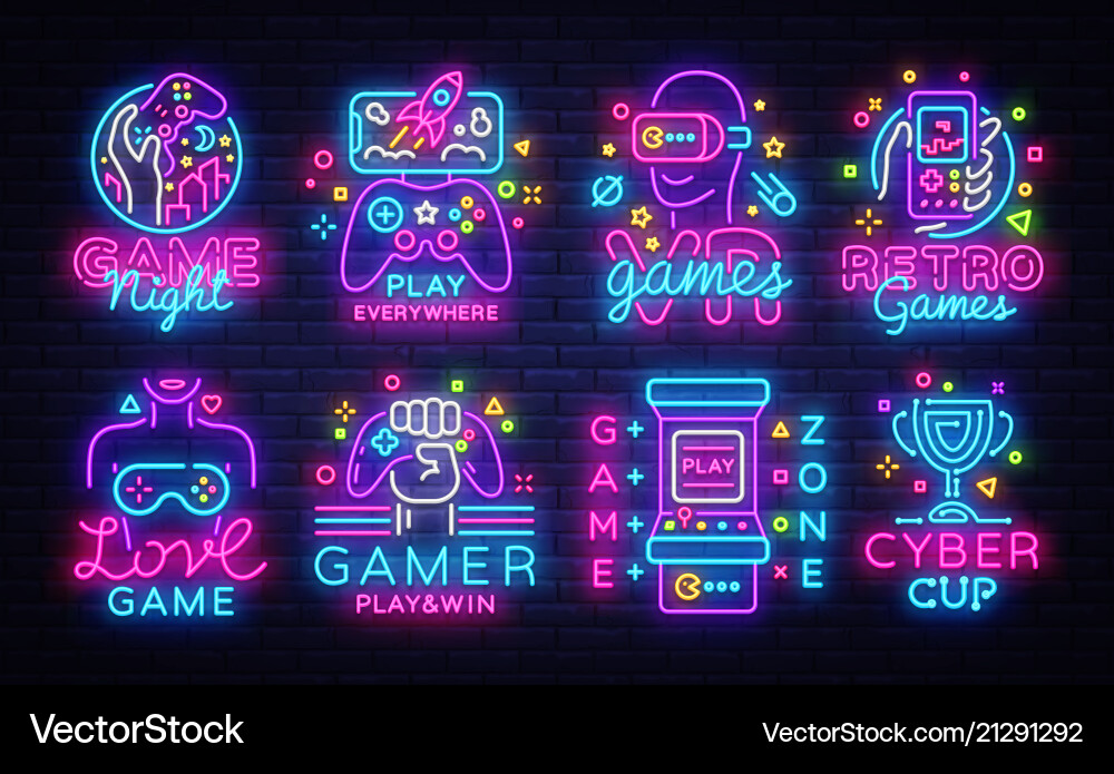 Big collection video games logos conceptual Vector Image