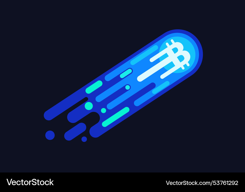 Bitcoin azure blue neon comet symbol flying Vector Image