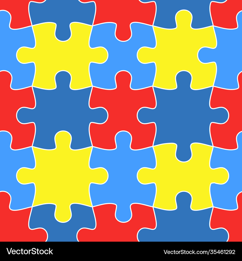 Colorful jigsaw seamless puzzle pattern autism Vector Image