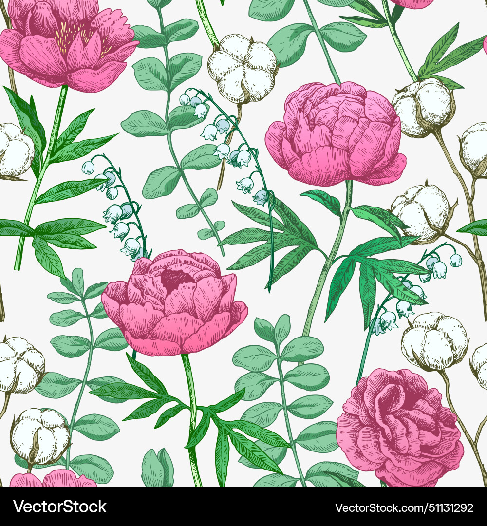 Colorful seamless pattern with peony Royalty Free Vector