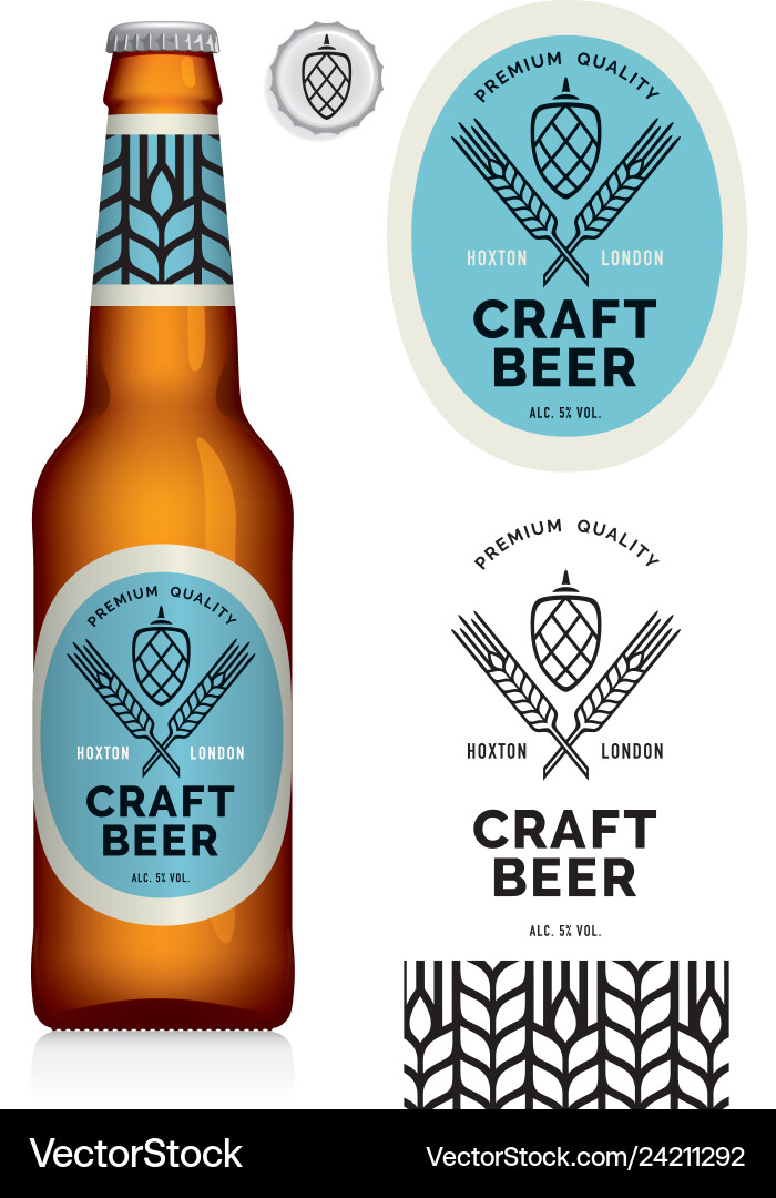 Craft beer label neck on brown bottle 330ml Vector Image