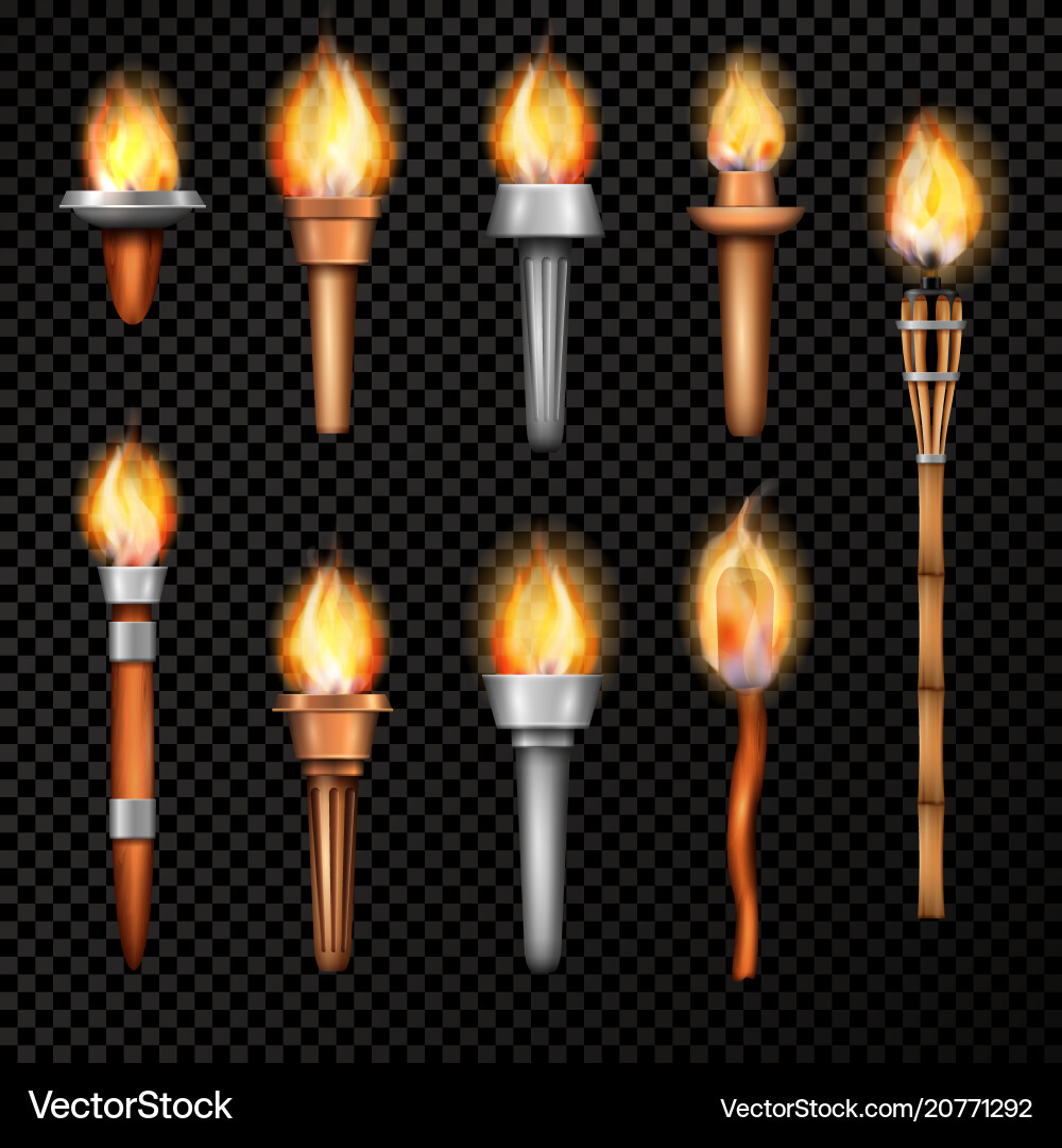 Fire torch realistic set Royalty Free Vector Image