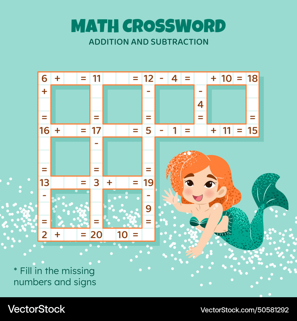 Math crossword puzzle addition and subtraction Vector Image