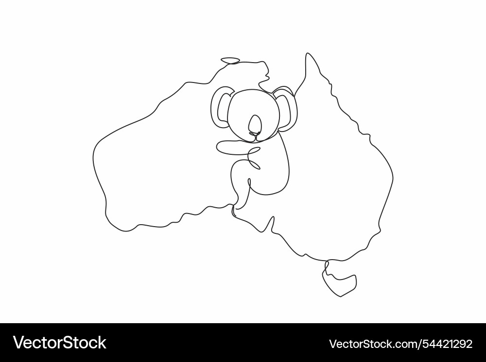 Single one line drawing koala animal in middle Vector Image