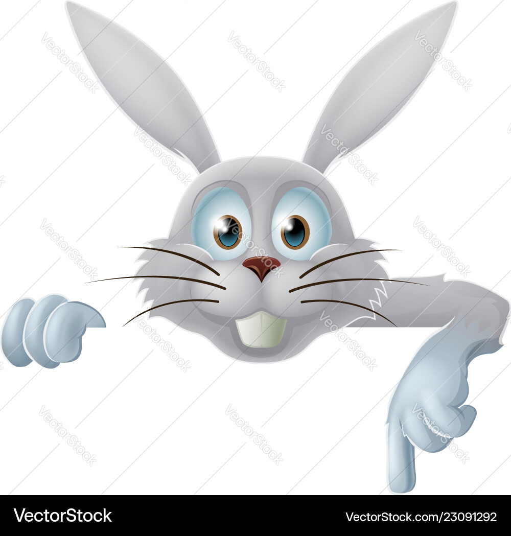 White easter bunny pointing down Royalty Free Vector Image
