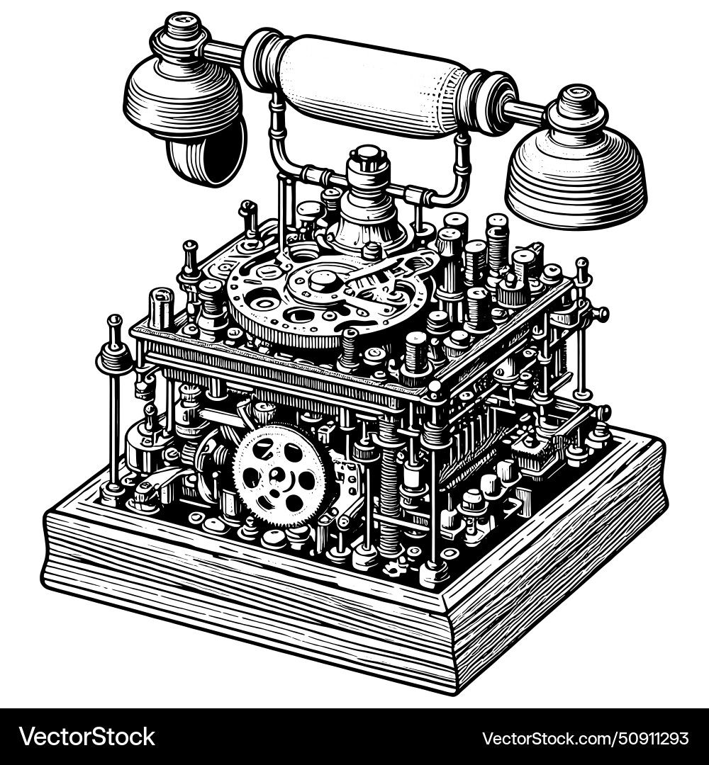 An old landline telephone complex mechanism Vector Image