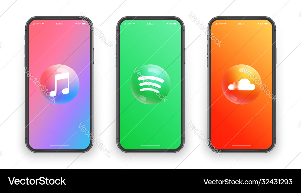 Apple Music Spotify Icons on iPhone Royalty Free Vector