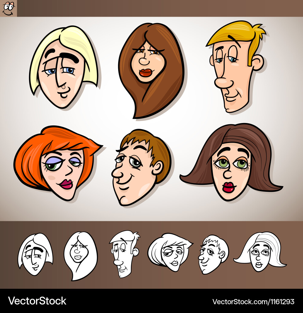 Cartoon people heads set Royalty Free Vector Image