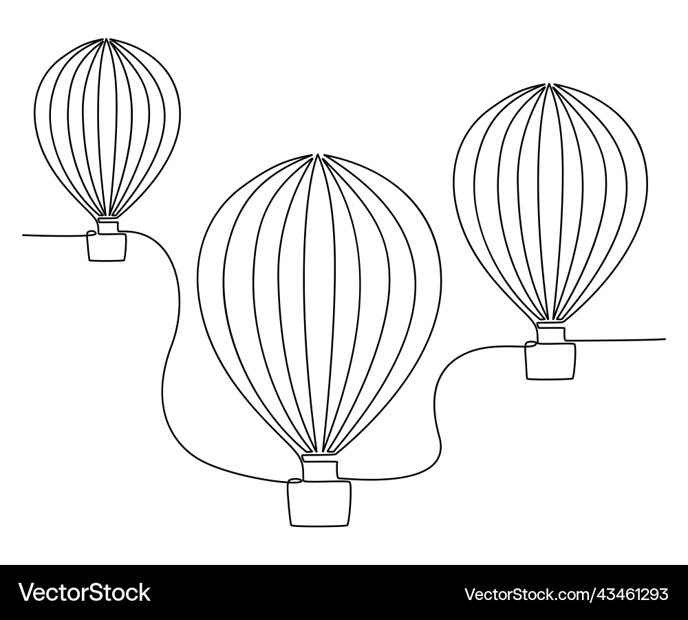 Continuous line drawing of flying three hot air Vector Image
