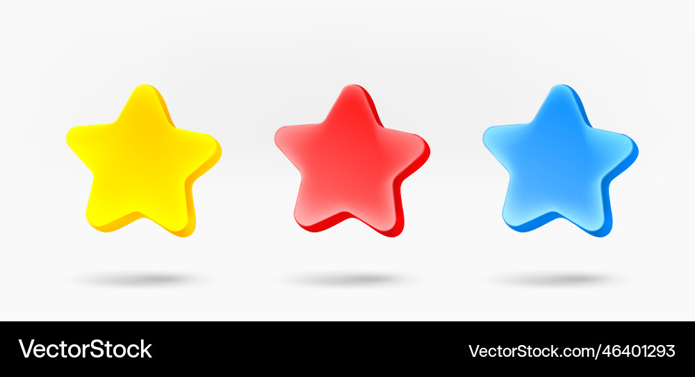 Different color star icons collection 3d isolated Vector Image