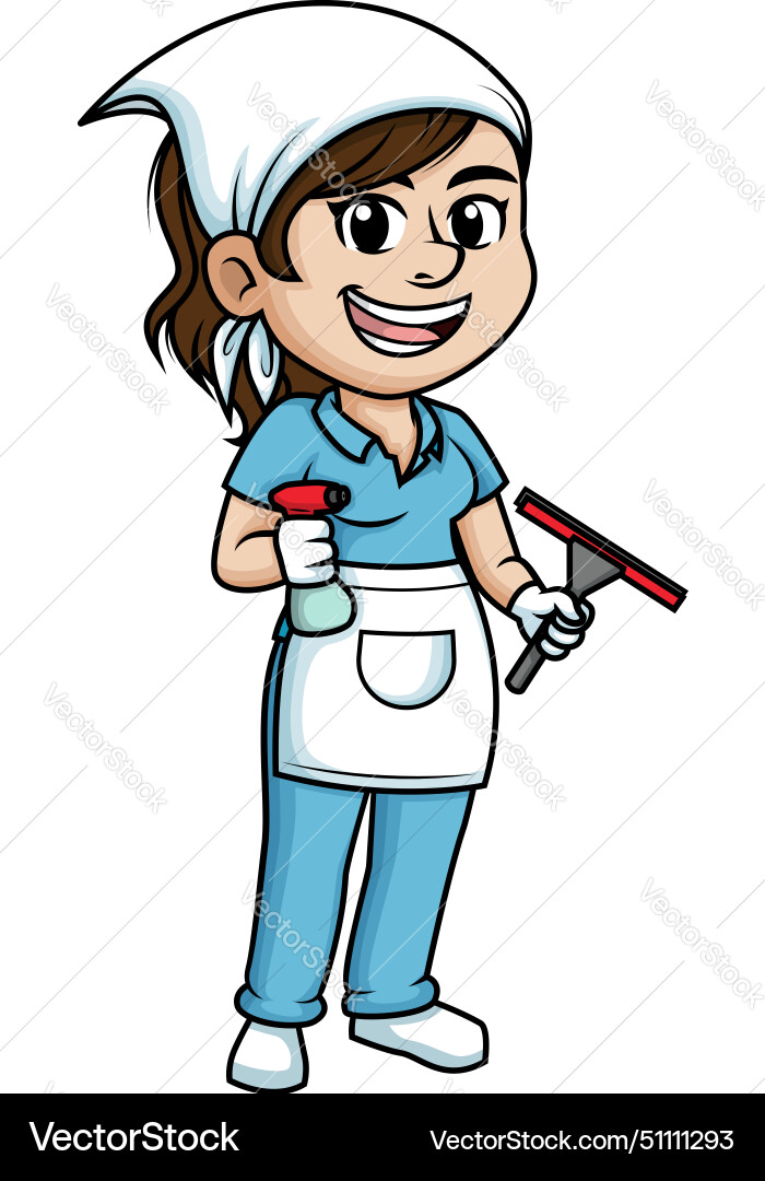 Female window cleaner cartoon clip art Royalty Free Vector