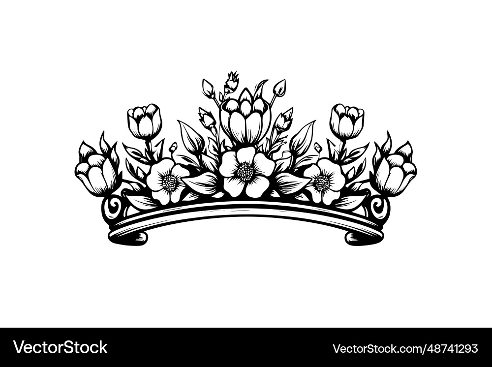 Hand drawn flower crown ink sketch vintage Vector Image