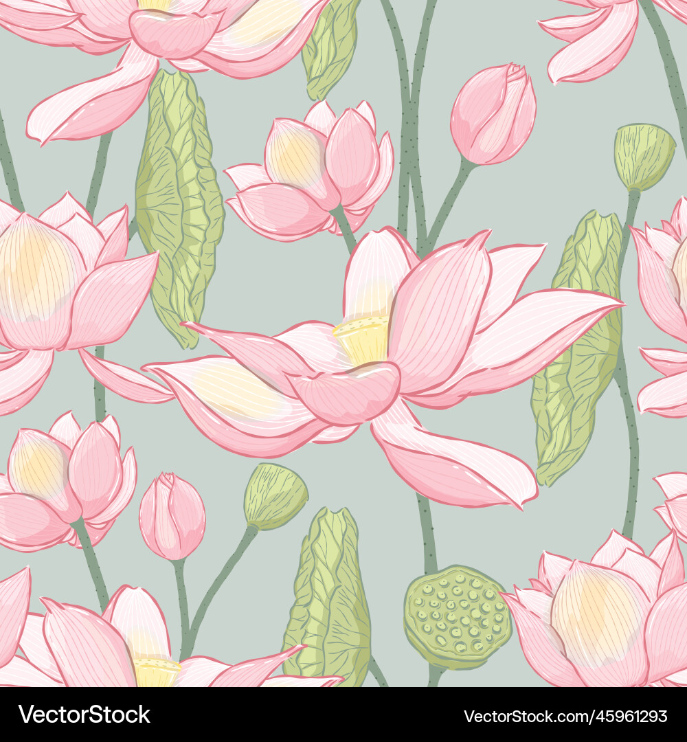 Hand drawn lotus flower seamless pattern Vector Image