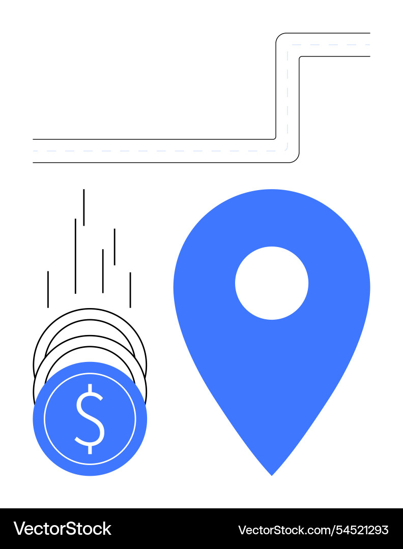 Money falling near map pin with road path Vector Image