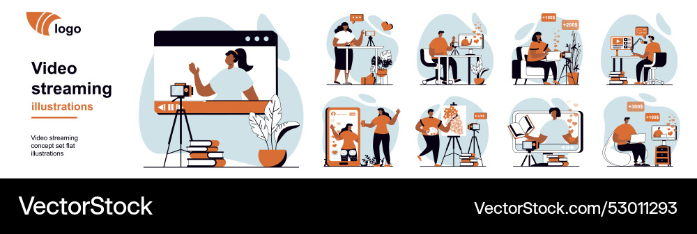 Video streaming concept with people scenes mega Vector Image