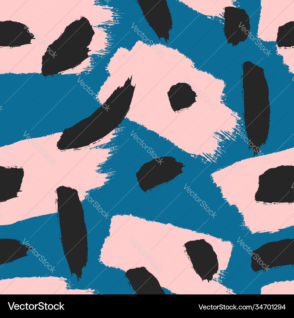 Black and pink brush strokes on blue background Vector Image