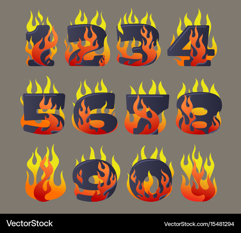 Flaming numbers set Royalty Free Vector Image - VectorStock