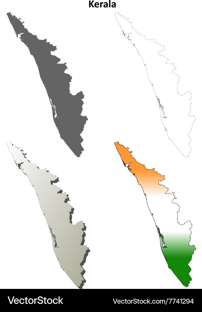 Kerala blank detailed outline map set Royalty Free Vector