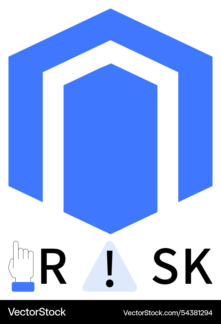 Warning sign with geometric blue shape and word Vector Image
