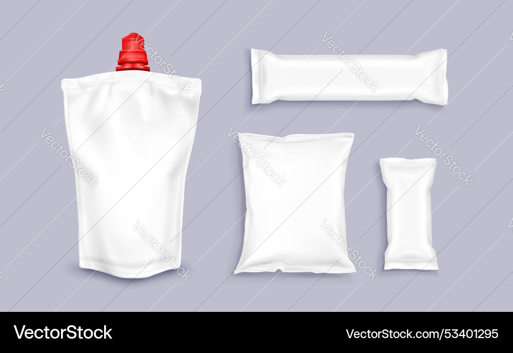 3d pouch and plastic packages mockup set Vector Image