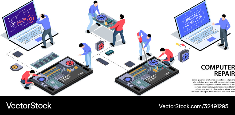 Computer repair infographic banner Royalty Free Vector Image
