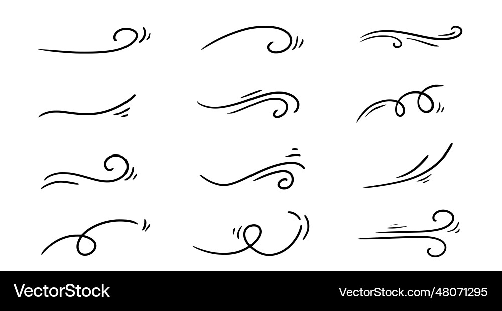 Doodle wind line sketch set hand drawn Royalty Free Vector