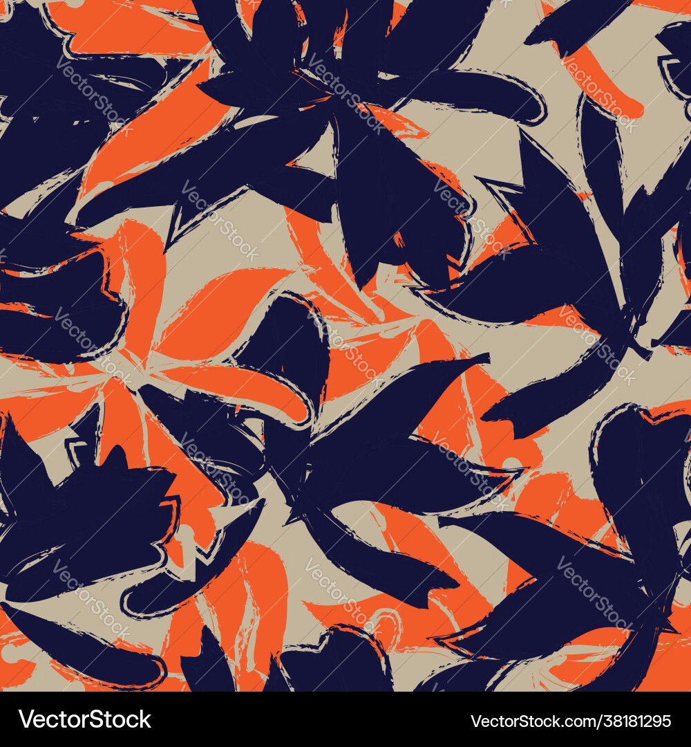 Orange floral brush strokes seamless pattern Vector Image