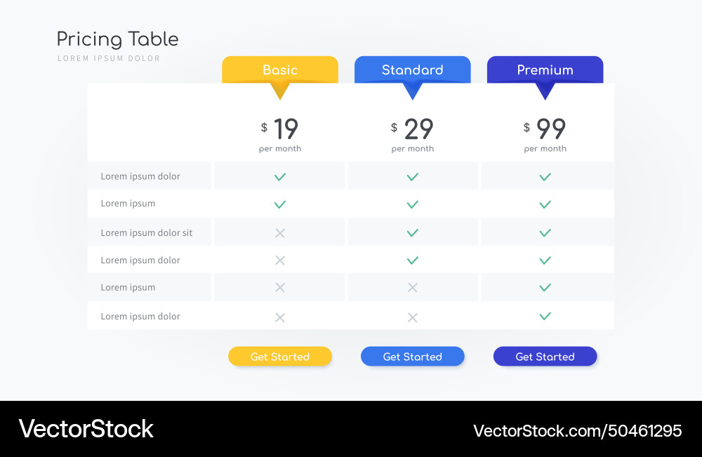 Pricing table infographic design Royalty Free Vector Image