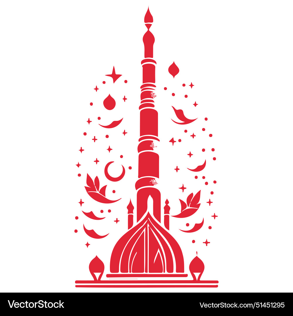 Red minaret ramadan sketch draw Royalty Free Vector Image