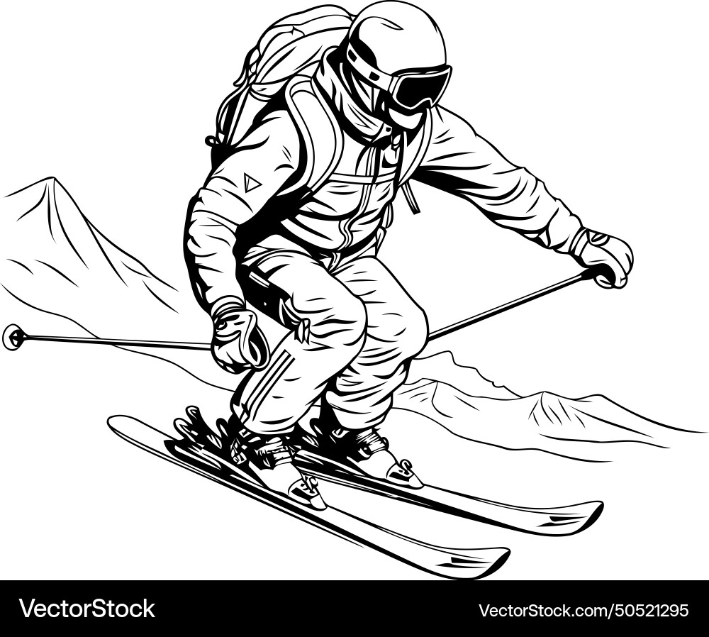 Skiing and skier black white Royalty Free Vector Image
