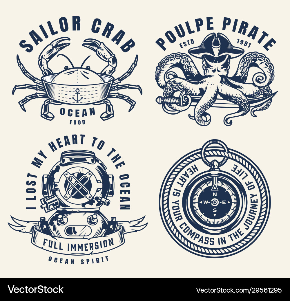 Vintage sea monochrome logos Royalty Free Vector Image