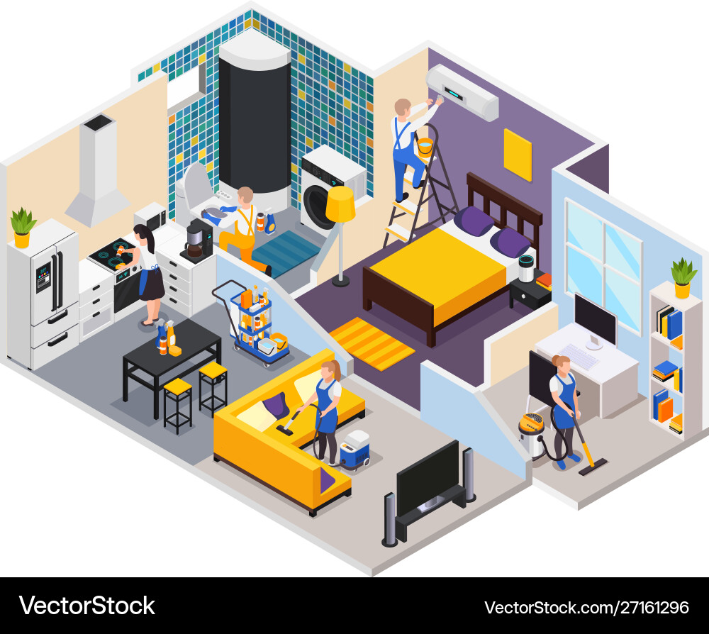 Apartment cleaning service composition Royalty Free Vector