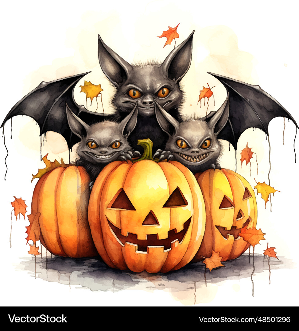 Black halloween bats watercolor on white Vector Image