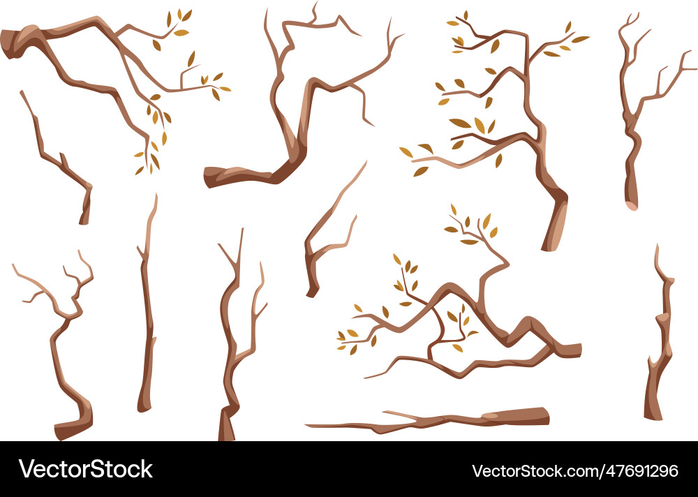 Branches wooden tree in cartoon style Royalty Free Vector