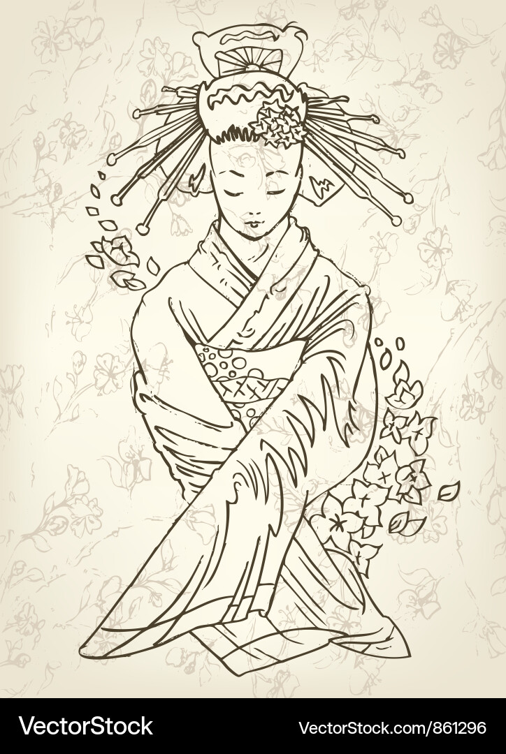Hand drawn geisha Royalty Free Vector Image - VectorStock