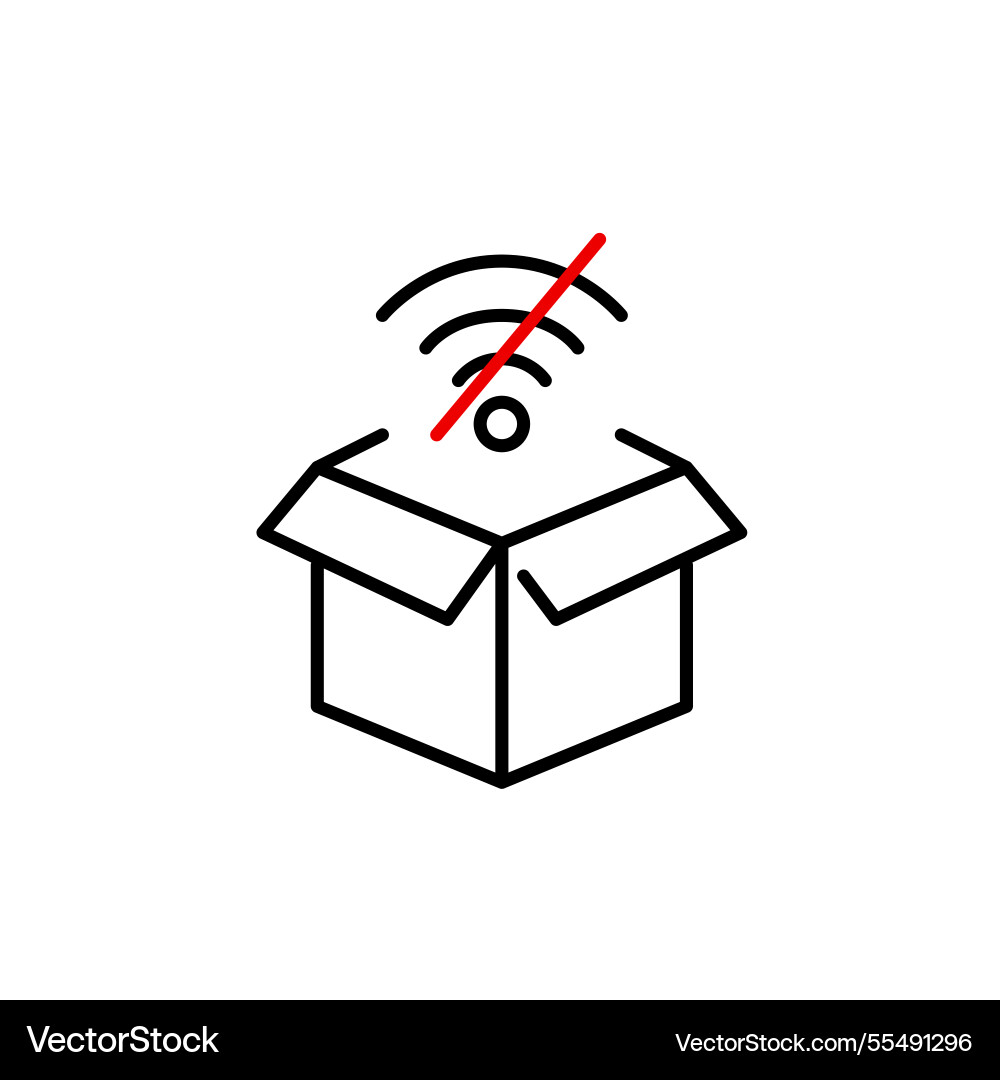 Open parcel box and no wi-fi symbol lost shipment Vector Image