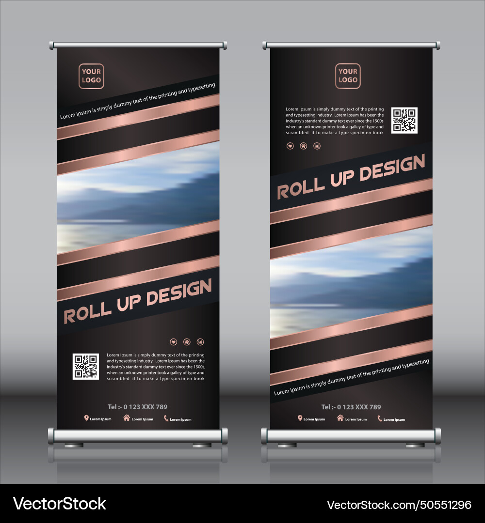 Roll up vertical banner design gold bronze copper Vector Image