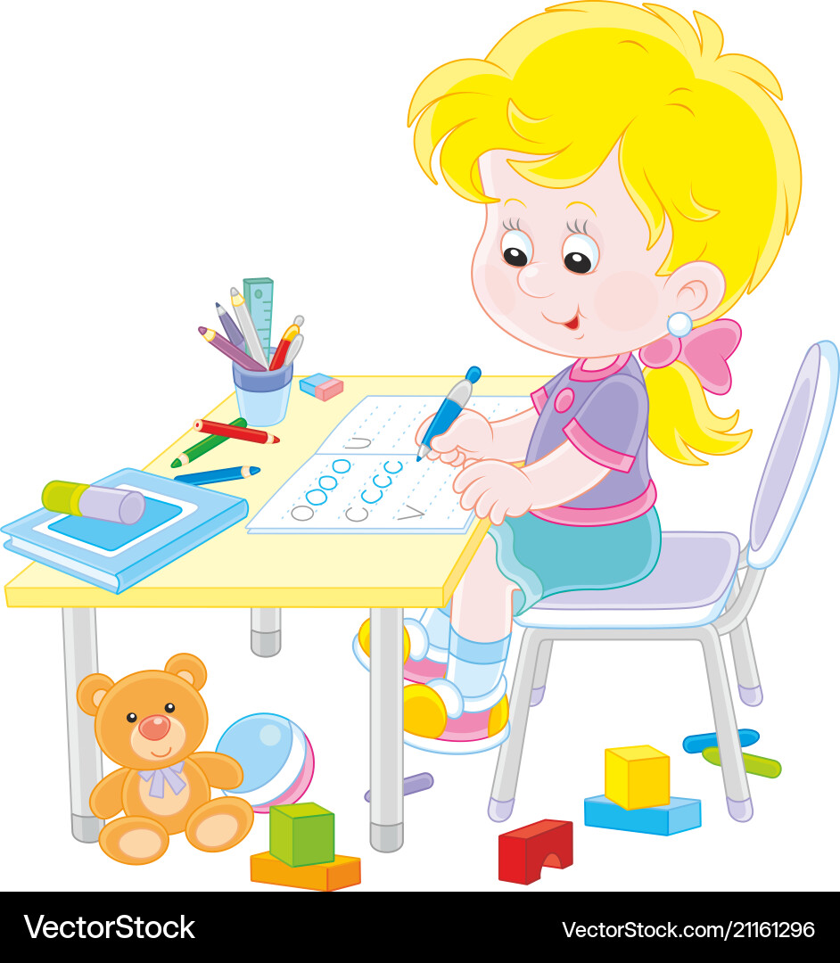 Schoolgirl Doing Homework Royalty Free Vector Image