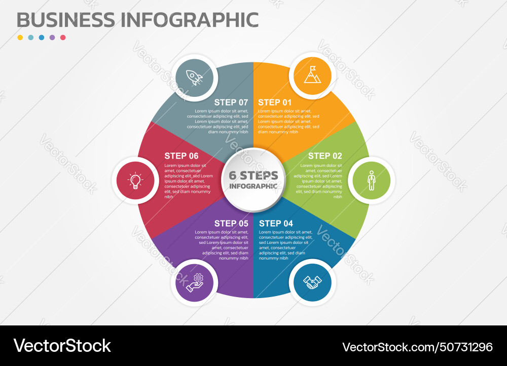 Visual data presentation cycle diagram with 6 Vector Image