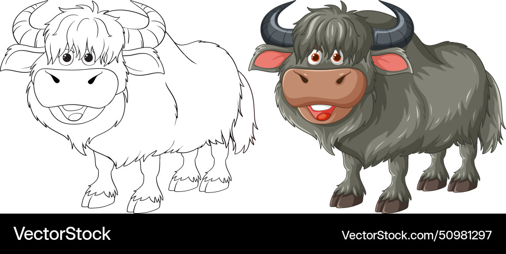 Black and white colored yak side Royalty Free Vector Image