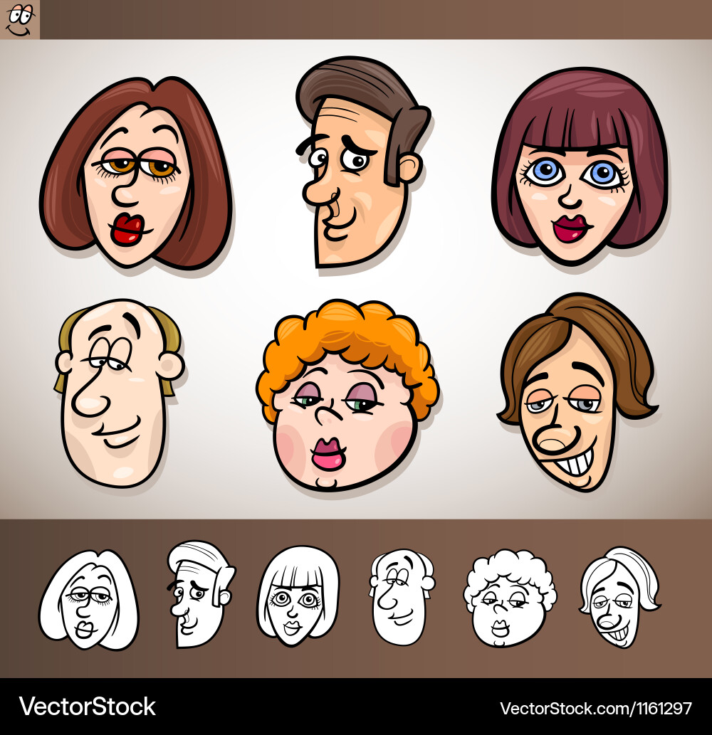 Cartoon people heads set Royalty Free Vector Image