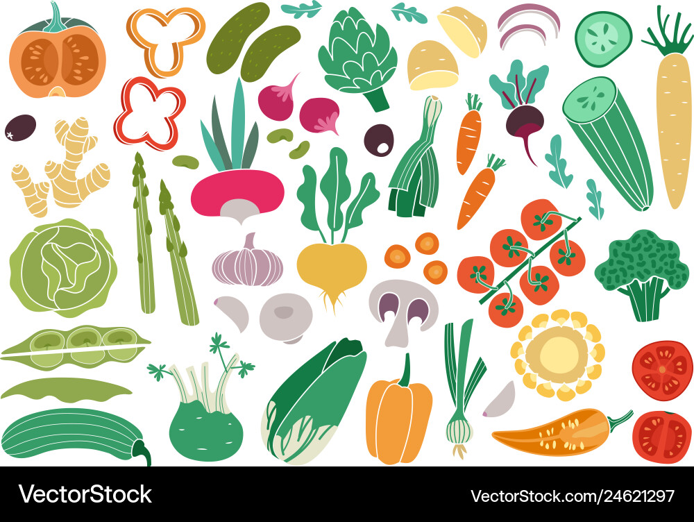 Colorful Vegetable Doodle Collection Royalty Free Vector