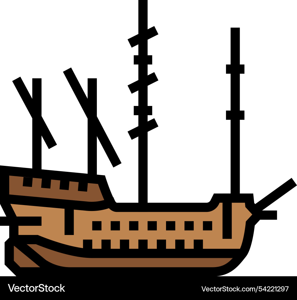 Galleon ancient ship color icon Royalty Free Vector Image