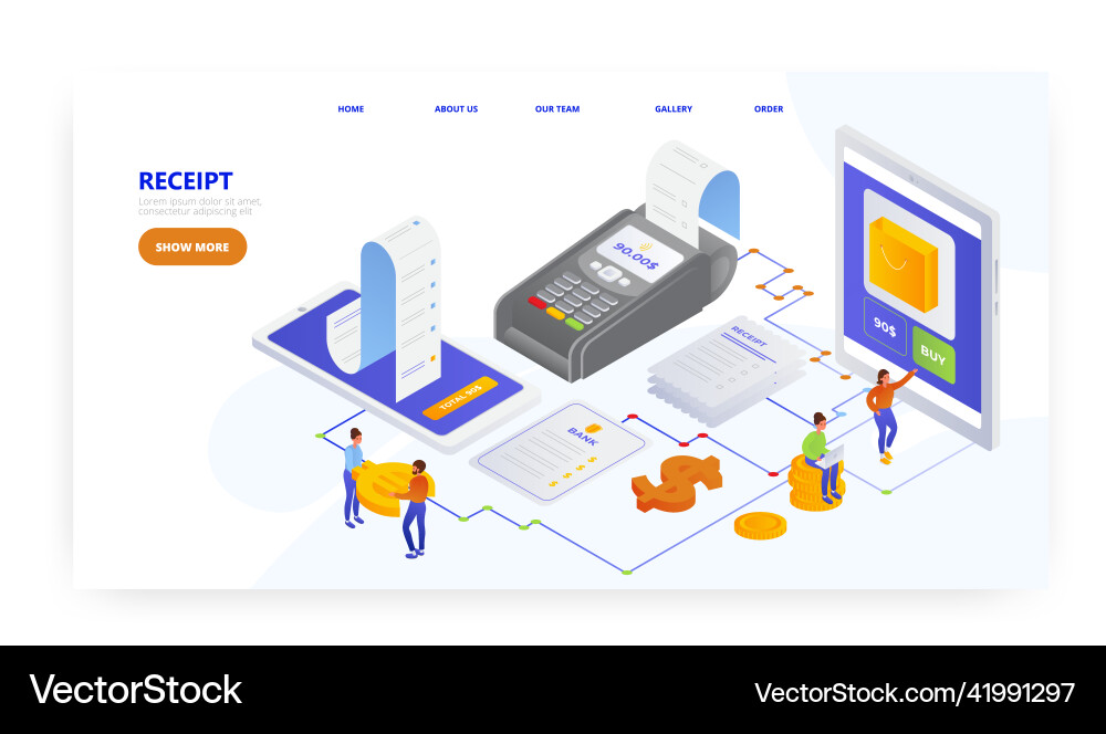 Receipt Landing Page Design Website-Banner Vektorbild