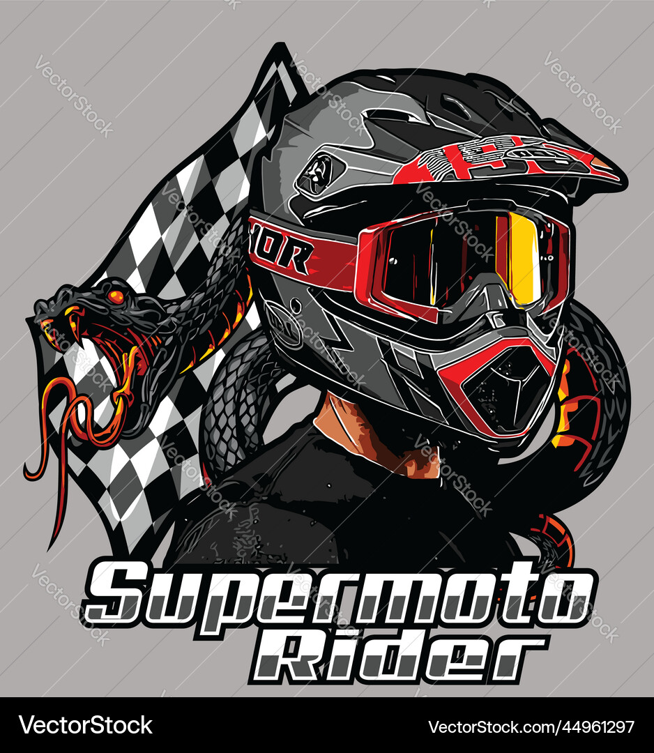 Supermoto rider with checkered flag Royalty Free Vector