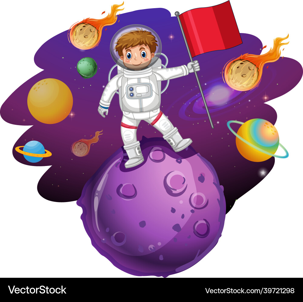 Astronaut standing on a planet Royalty Free Vector Image